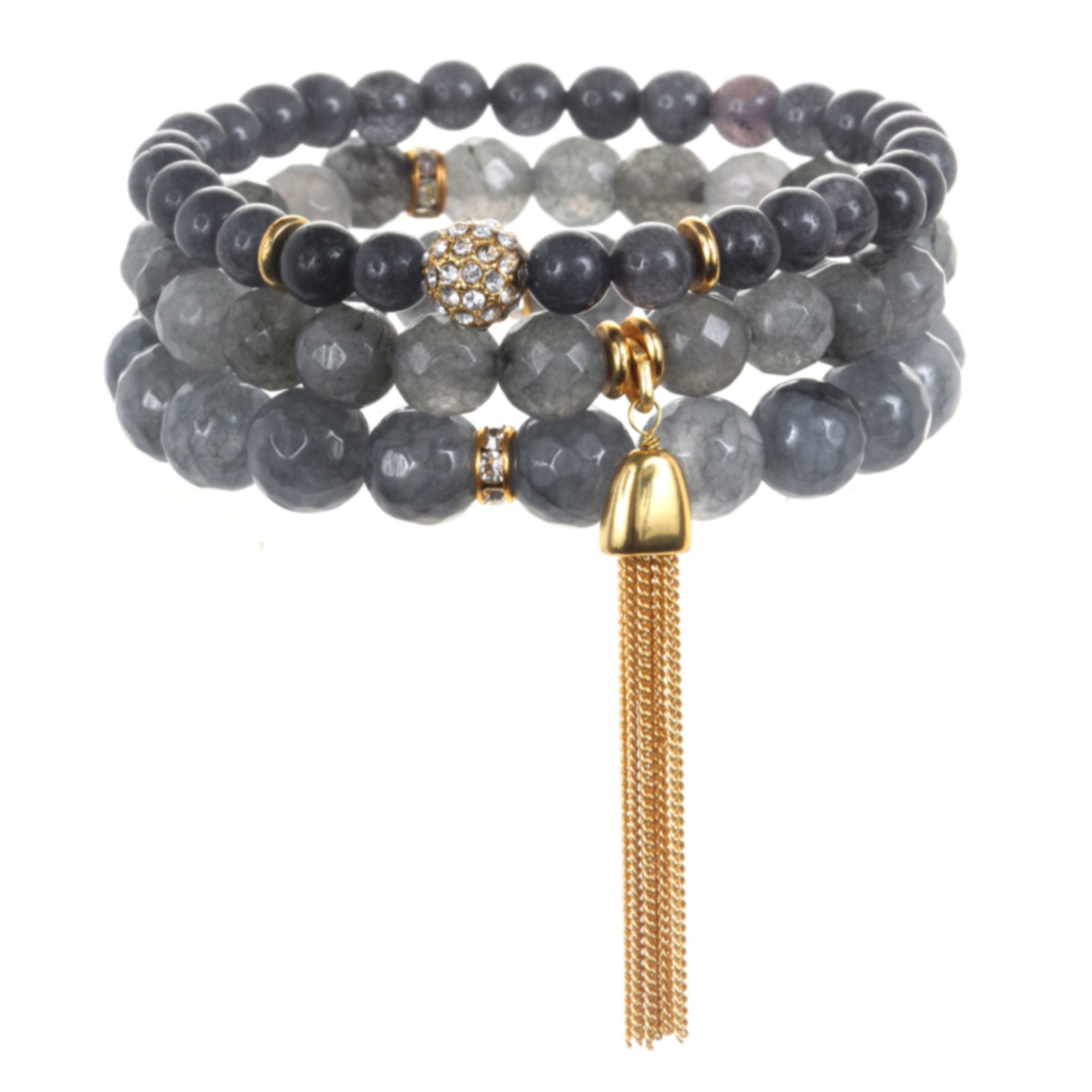Grey Color Karma Bracelet Set | Sequin